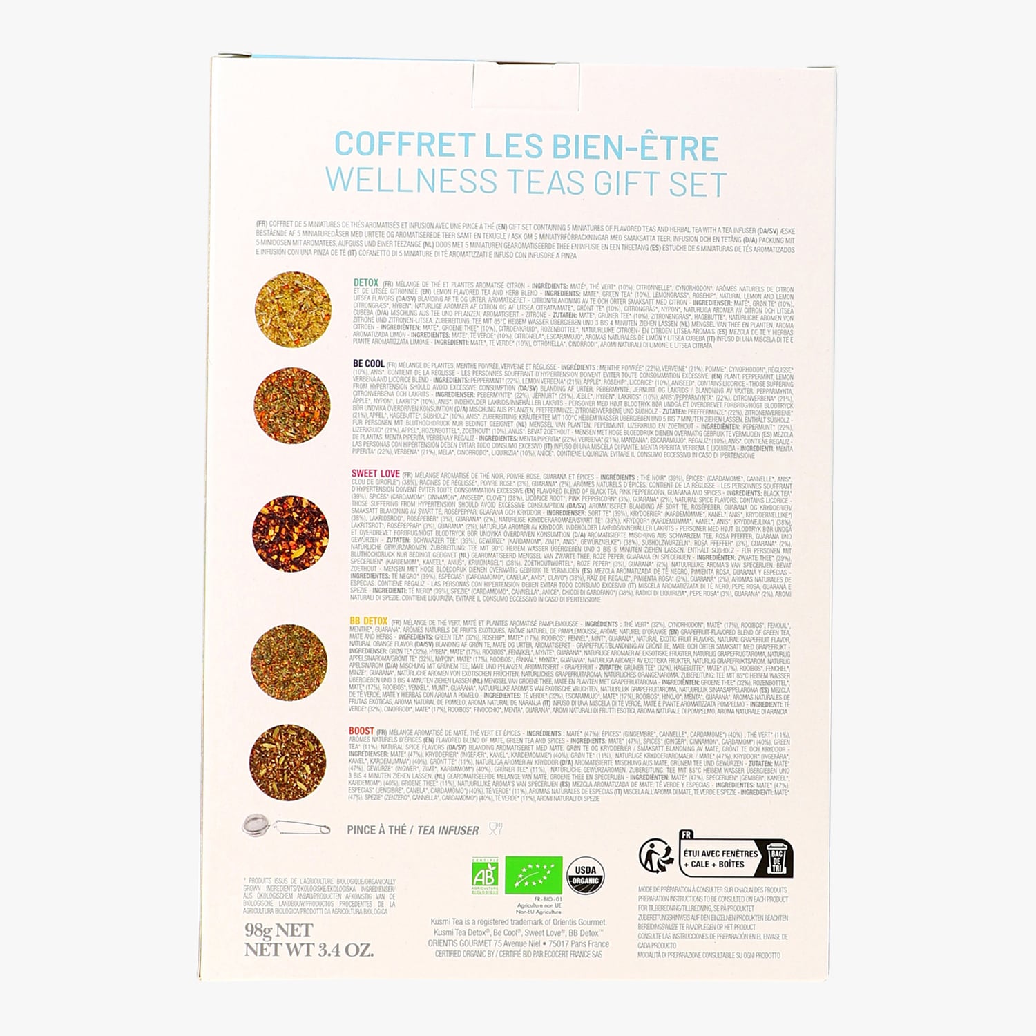 Coffret bio les bien-être avec pince à thé - Kusmi Tea