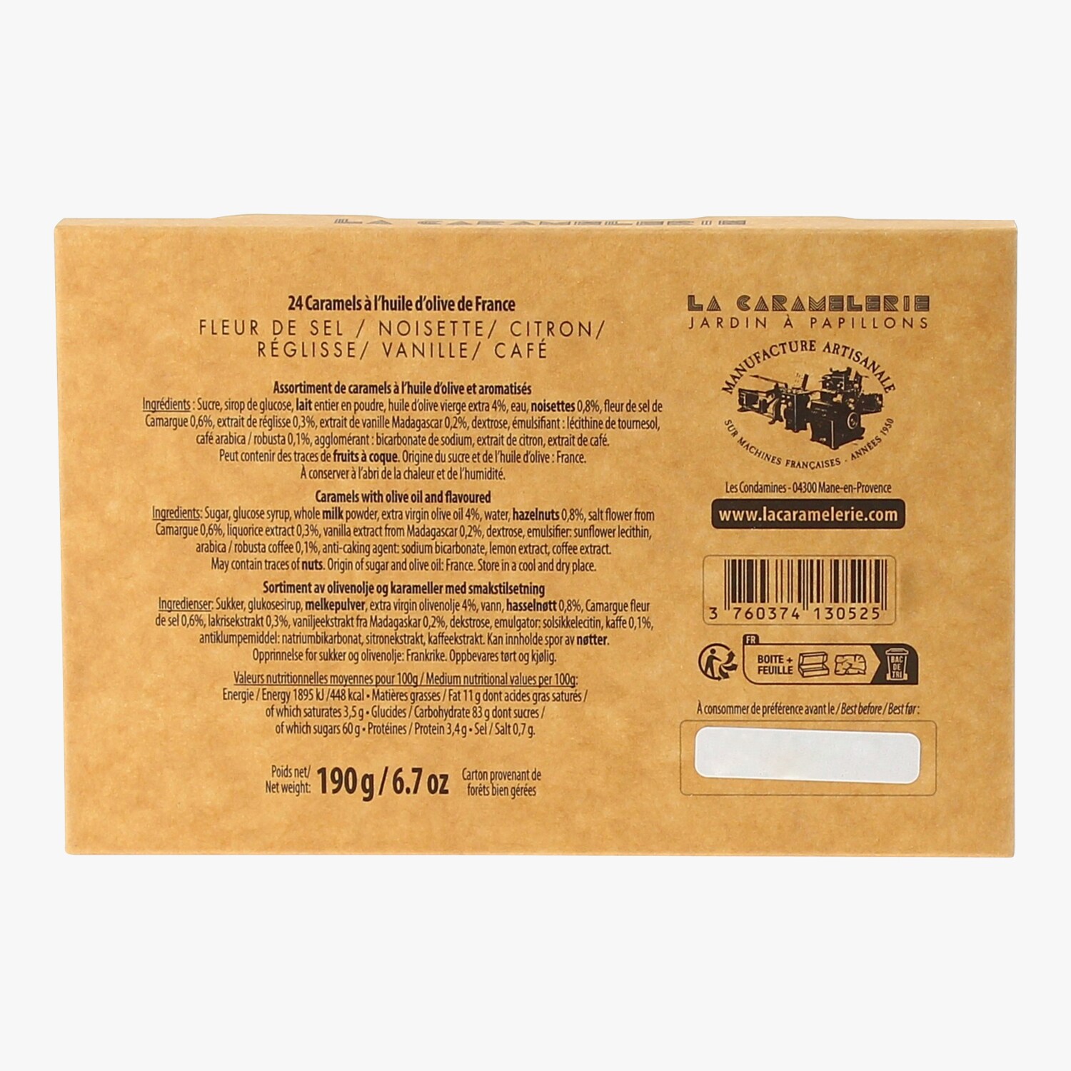 24 caramels à l'huile d'olive de France - La Caramélerie